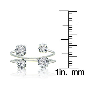 Hoops & Loops Sterling Silver Cubic Zirconia 4-Stone Adjustable Open Band Ring