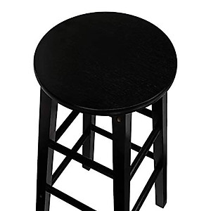 PJ Wood Classic Round Seat 24 Inch Tall Kitchen Counter Stools for Homes, Dining Spaces, and Bars with Backless Seats, Square Legs, Black, Set of 2