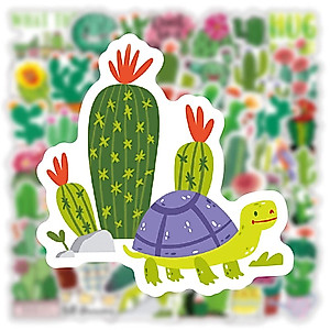 Yaroelrd Cactus Stickers 50 Sheets of Plant Vinyl Waterproof Suitable for Laptop Skateboard Kettle Mobile Phone Scrapbook Children Adolescents Adult Aesthetic, Green, 7 x 4.5 x 0.19 inches