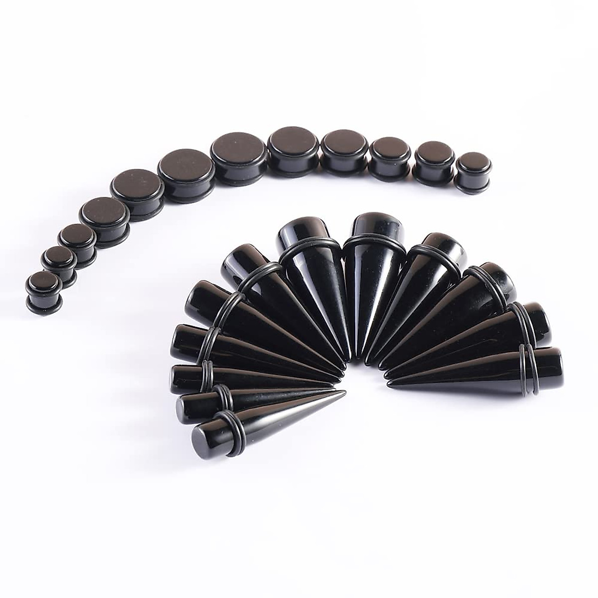 Memsion Ear Stretching Kit Gauges 24 Pieces Big Gauges 00G-20mm Ear Gauges Expander Set Acrylic Ear Tapers and Plugs Body Earring Piercing Kits Black Color