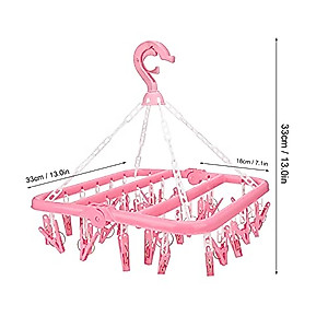 Nannigr Clothes Drying Rack, Underwear Drying Rack Folding with 32 Clips for Laundry(Pink)