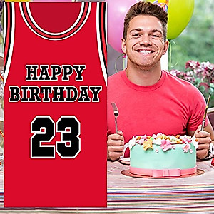 Happy Birthday 23 Banner Backdrop Background Red Basketball Star Player Sports Theme Decor for Man Boy 1st Birthday Party Baby Shower Photo Booth Props Favors Supplies Decorations
