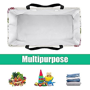 KQNZT Reusable Grocery Bags, Large Foldable Reusable Shopping Tote Bags Bulk for Groceries, Waterproof Kitchen Cloth Produce Bags with Long Handles, Pink Rose Flower Wooden Board