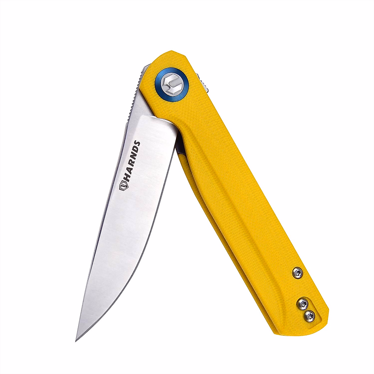 Harnds Wind Pocket Knife Flipper Sandvik Steel G10 Handle Folding Knife Ball Bearing with 2-Position Clip for Camping Survival and EDC (Yellow)