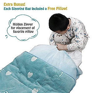 Kids Sleeping Bag for Boys, Glow in The Dark Slumber Bag, Sleeping Bag for Kids with Pillow, Soft Sleeping Bag for Toddler, Sleeping Bags for Girls Boys Daycare, Naps and Sleepovers,63" x 29"