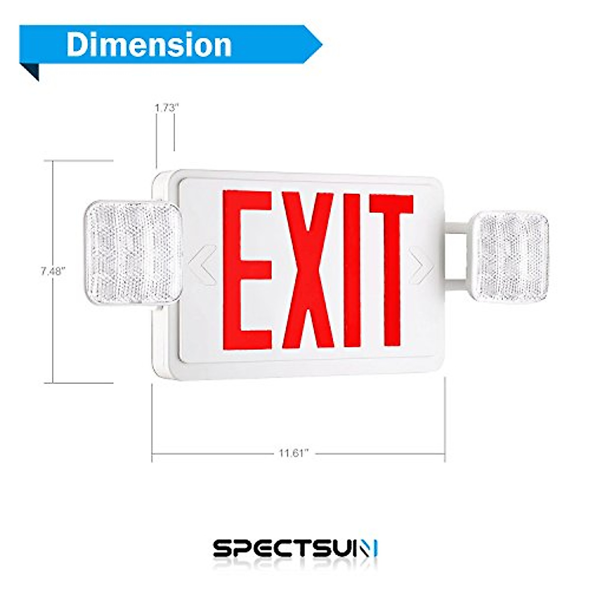 SPECTSUN 4 Pack LED Sign Emergency Light, Red Exit Sign Light with Battery Backup, Exit Light with Emergency Light/Photoluminescent Exit Sign/