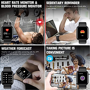 Amokeoo Smart Watch,Fitness Watch Activity Tracker with Heart Rate Blood Pressure Monitor IP67 Waterproof Bluetooth Android Smartwatch Touch Screen Sports for iOS Phones Men Women Black, GG45