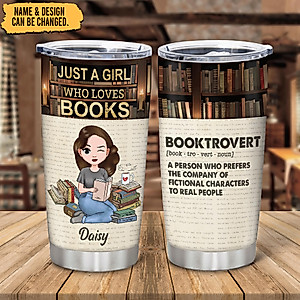 Hyturtle Personalized Book Tumbler Gifts For Women - Birthday Christmas Gifts For Book Lovers - Librarian Gifts - Book Club Gifts - Booktrovert Custom Name 20oz Stainless Steel Travel Tumbler Cup