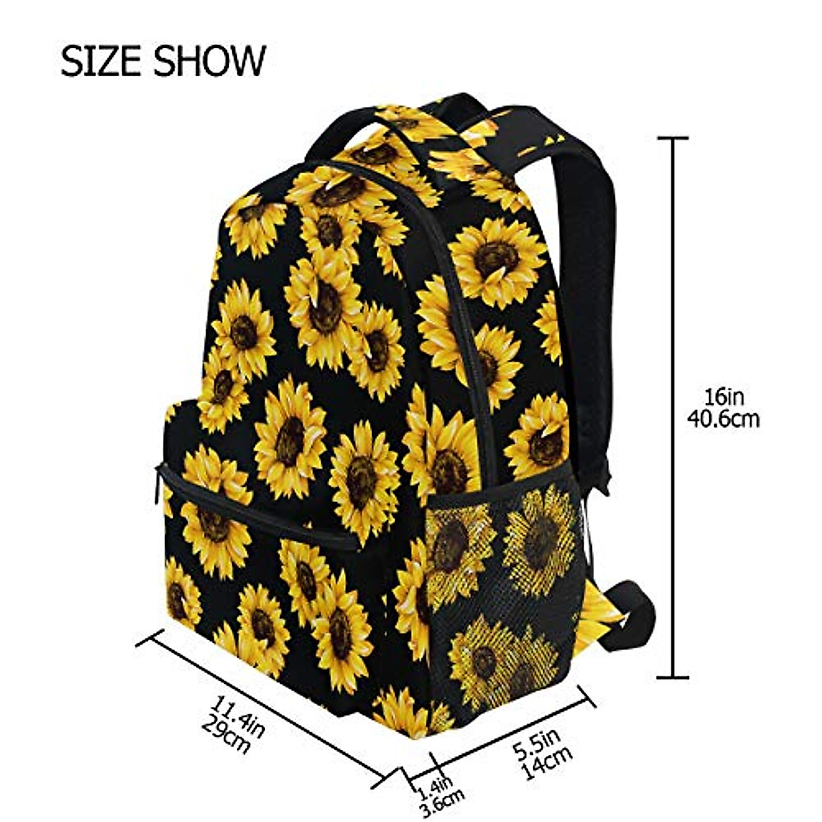 Sunflower School Backpack for Girls Boys Floral Large Bookbag Laptop Computer Bag Casual Hiking Travel Daypack Backpack Schoolbag for Teens College 16 Inch