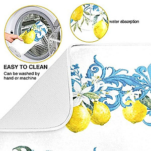 Tamniee Lemons Dish Drying Mat Yellow Blue Kitchen Dry Mats Decor Absorbent Baby Bottle Pad for Home Counter Drainer Countertops, 16x18in (g69531602p523c558s1113)
