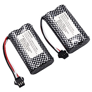 Blomiky 2 Pack 7.4V 1300mAh Li-ion Rechargeable Battery with SM3P Plug and Charger Cable Replacment for Huina 1575 RC Construction Truck / 1575 Battery 2