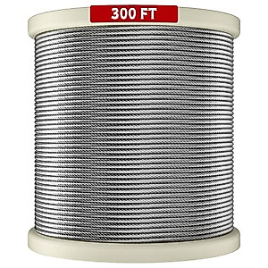 LuckIn 1/8" Stainless Steel Cable 300FT, T316 Aircraft Cable for Railing, Decking & Outdoor Projects - Uncoated Marine Grade
