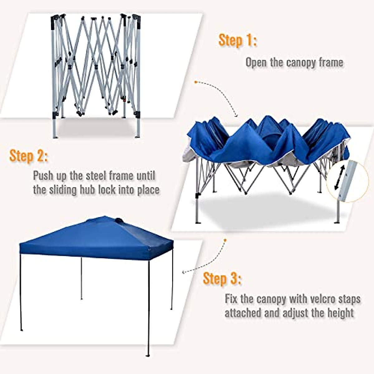 PHI VILLA Outdoor Pop up Canopy 10'x10' Tent Camping Sun Shelter-Series Party Tent, 100 Sq. Ft of Shade (Blue)