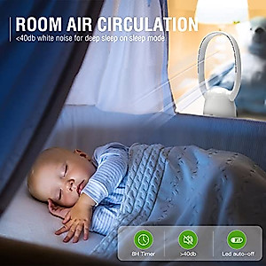Mitcent Air Purifier Fan 26-Inch, with H12 HEPA Filter, Bladeless Tower Fan for Bedroom, Home and Office, MT1004 White