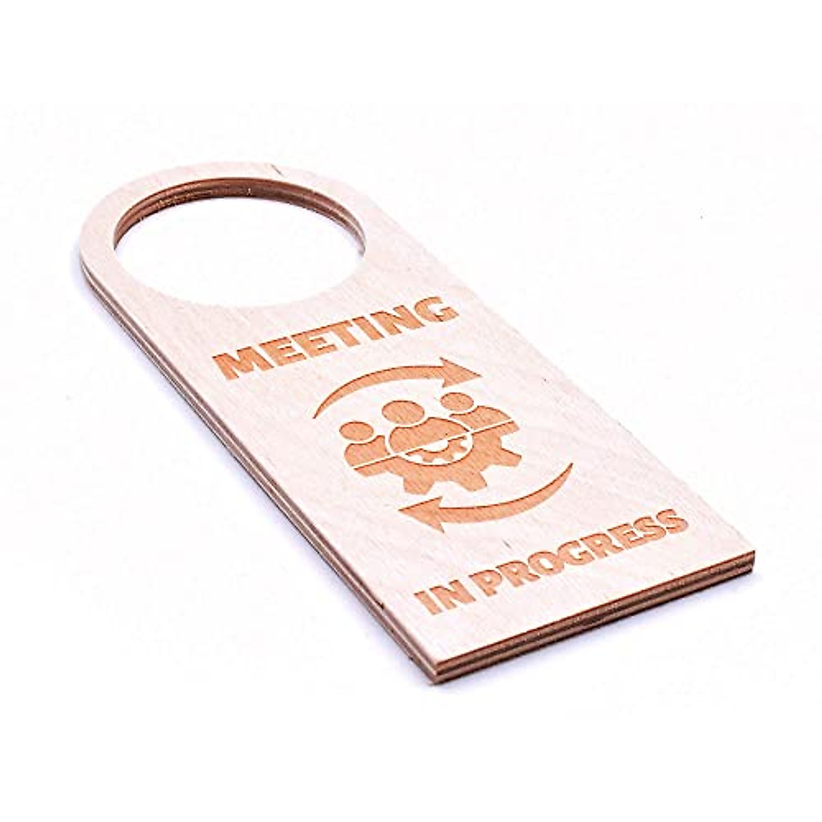 Meeting in Progress, Do Not Disturb Sign, Door Hanger - Engraved in Plywood