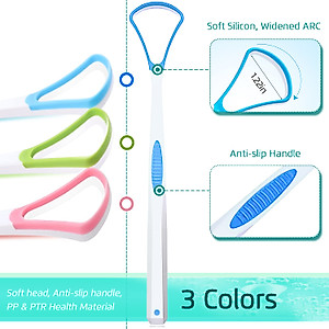 4pcs Tongue Scraper, Tongue Cleaners (1 pcs Stainless Steel, Red Blue Green silicone tounge scrappers), Reduce Bad Breath (Medical Grade), 100% BPA Free Metal Tongue Scrapers Fresh Breath fastly