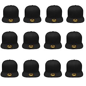 Gelante Plain Blank Flat Brim Adjustable Snapback Baseball Caps Wholesale LOT 12 Pack - 1500-Black