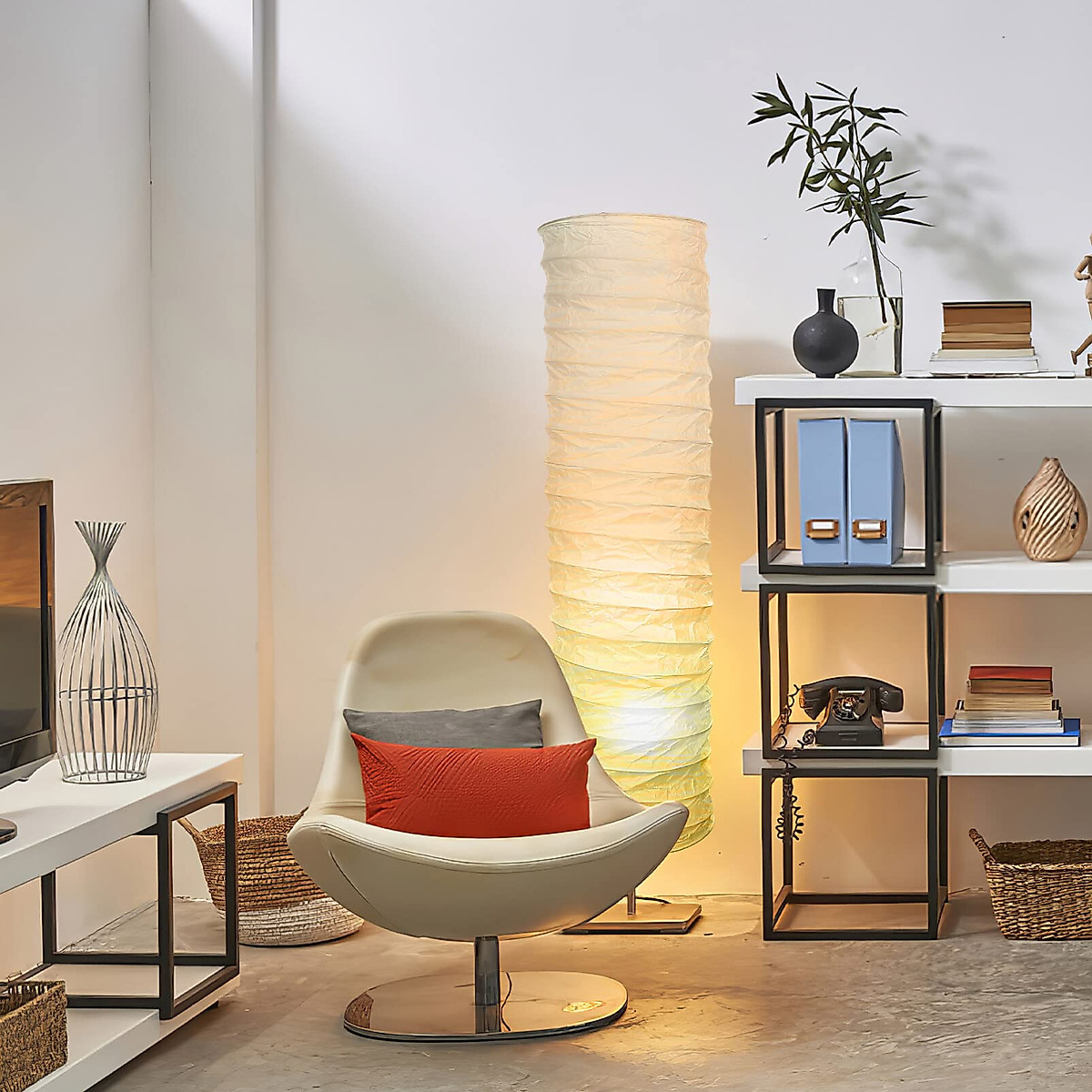 LALAFINA Lamp Shades Paper Floor Lamp Shade, Nordic Style Standing Lampshade Rice Paper Lamp Cover Floor Lamp Shade for Home Bedside Floor Lamp Small Lamp Shades