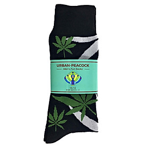 Urban Peacock Men's Novelty Fun Crew Socks - Multiple Patterns! (Weed Leaf - Marijuana 420 - Black, 1 Pair)