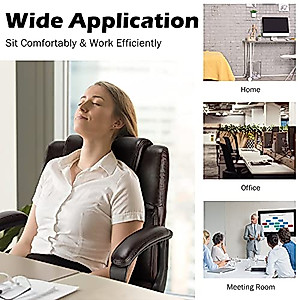 Giantex Office Chair, Leather Modern Executive Chair, Ergonomic Mid Back Computer Desk Chair w/Padded Armrests, Height Adjustable Swivel Task Chair w/Rocking Function, Dark Brown