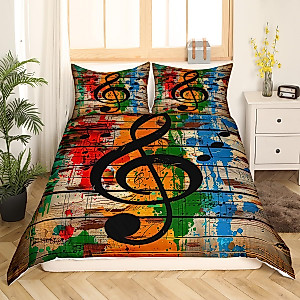 Castle Fairy Graffiti Bedding Set Full Size,Farmhouse Barn Door Duvet Cover,Teenager Music Lover Comforter Cover,Classic Musical Notes Room Decor Quilt Cover,2 Pillowcase,No Comforter