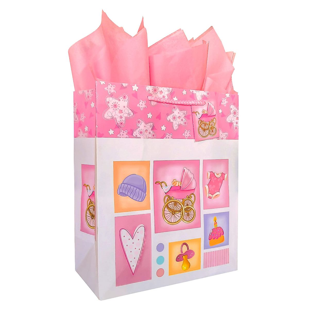 BagLove - Premium (2 Pack) Baby Girl Gift Bags with Tissue Paper - Large Gift Bags Perfect for Baby Showers, New Moms, Birthdays, Gender Reveals and More
