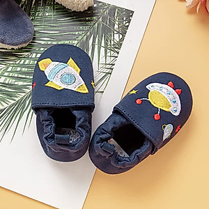 LAFEGEN Baby Boy Girl Walking Shoes Non Slip Soft Sole Infant Toddler Slipper Newborn Moccasins First Walker House Crib Sneaker Shoes, 01 Navy Rocket,12-18 Months Toddler