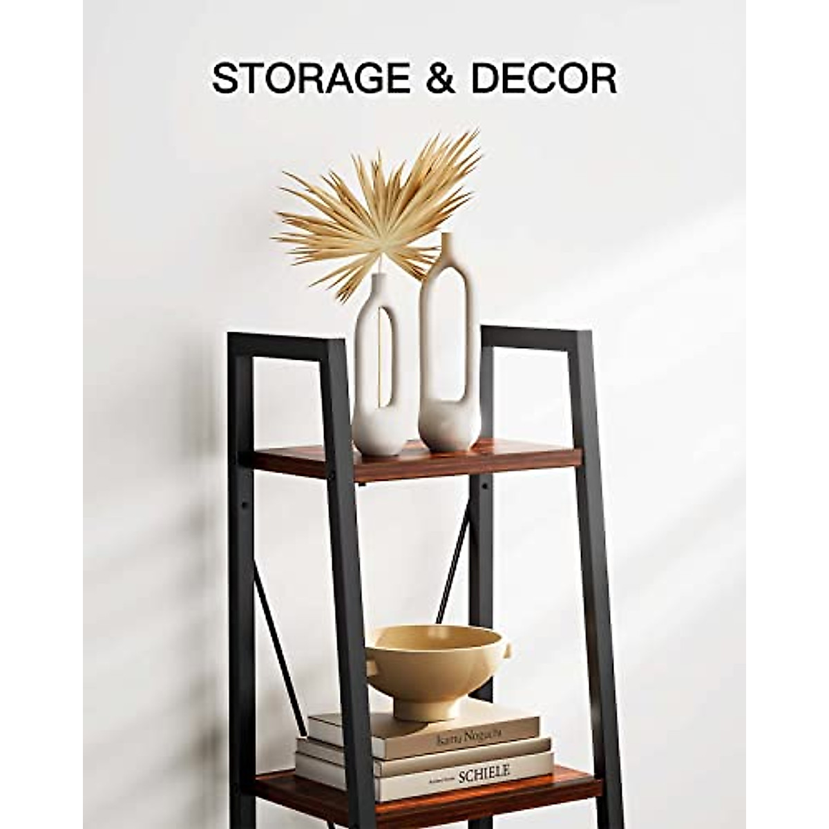 Pipishell Ladder Shelf Bookcase, 4 Tier Bookshelf, Freestanding Plant Flower Stand, Multipurpose Organizer Rack for Home/Office/Living Room/Balcony/Bedroom/Kitchen, Red Brown