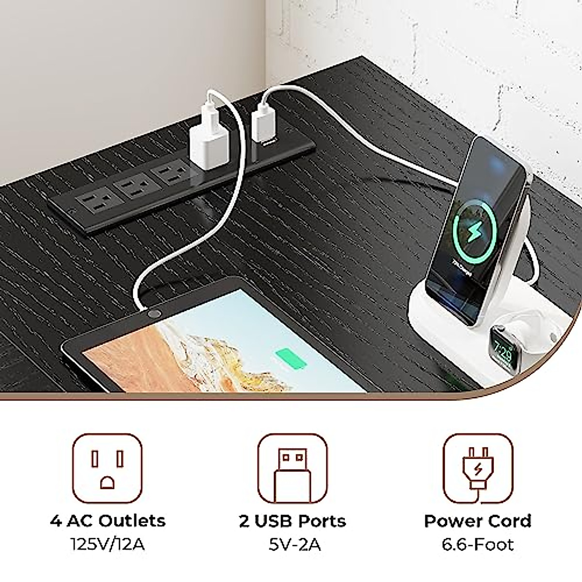 PRAISUN L Shaped Office Desk with Power Outlets, Reversible Computer Desk with Grid Bookshelf and Storage Bag, Gaming Desk, Home Office Desk Corner Desk with Hooks, Black