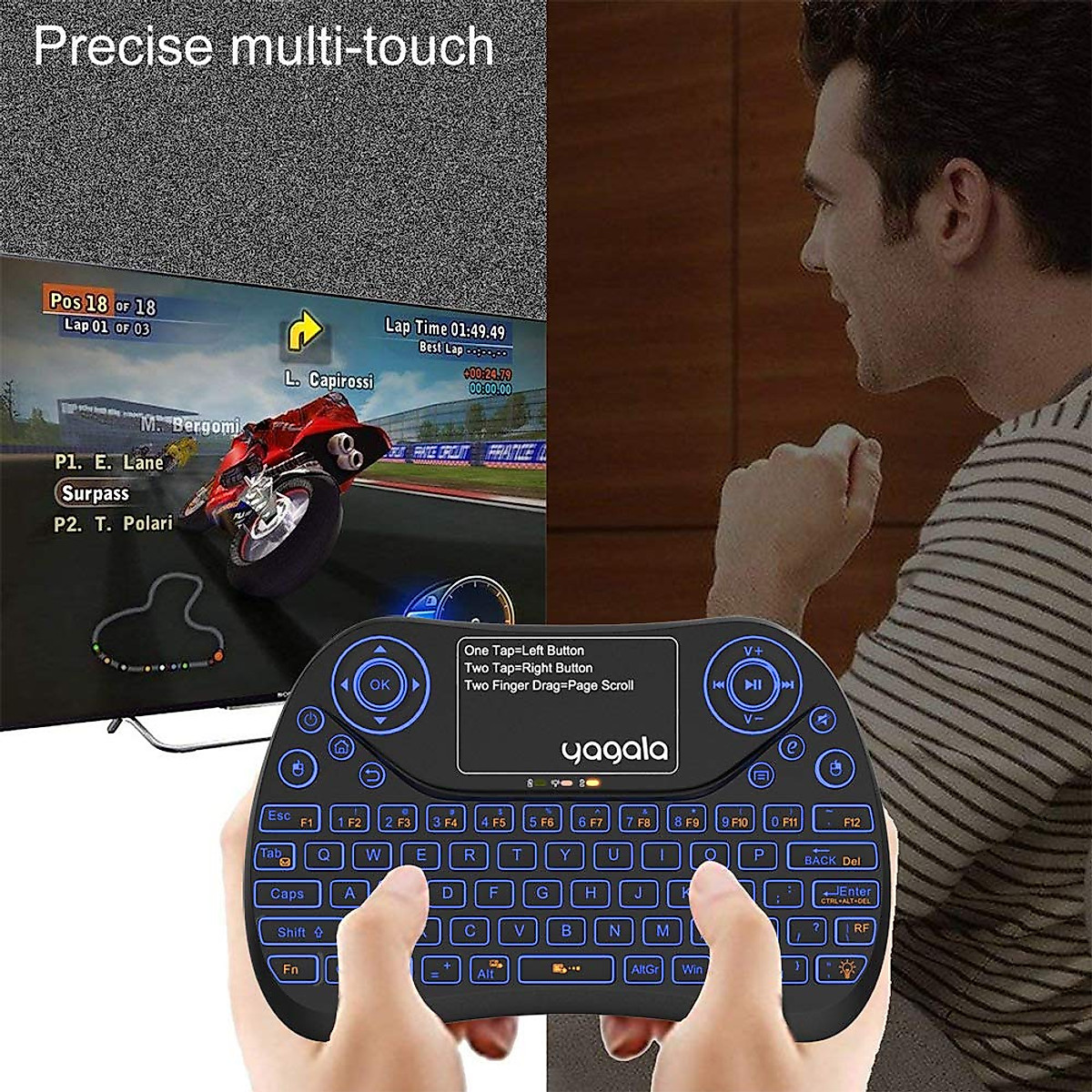 Sidiwen Backlit Mini Wireless Keyboard with Touchpad and Mouse, 2.4GHz Rechargeable, Remote Control with QWERTY Keypad for Android TV Box, iPTV, Xbox, TV, Projector, Raspberry pi, USB Devices, etc