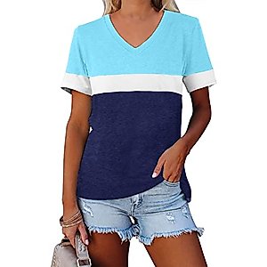 Summer Tops for Women 2023 Trendy Casual V Neck Tshirts Short Sleeve Tunics Shirts to Wear with Leggings Fashion Clothes Plus Size Loose Fit Tees Lightsky Blue Large