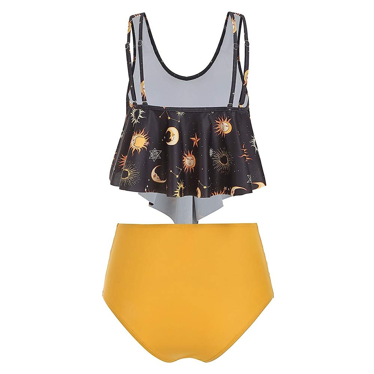 SevenDwarf Women's Sun Stars Moon Flounce High Waisted Tankini Swimsuit