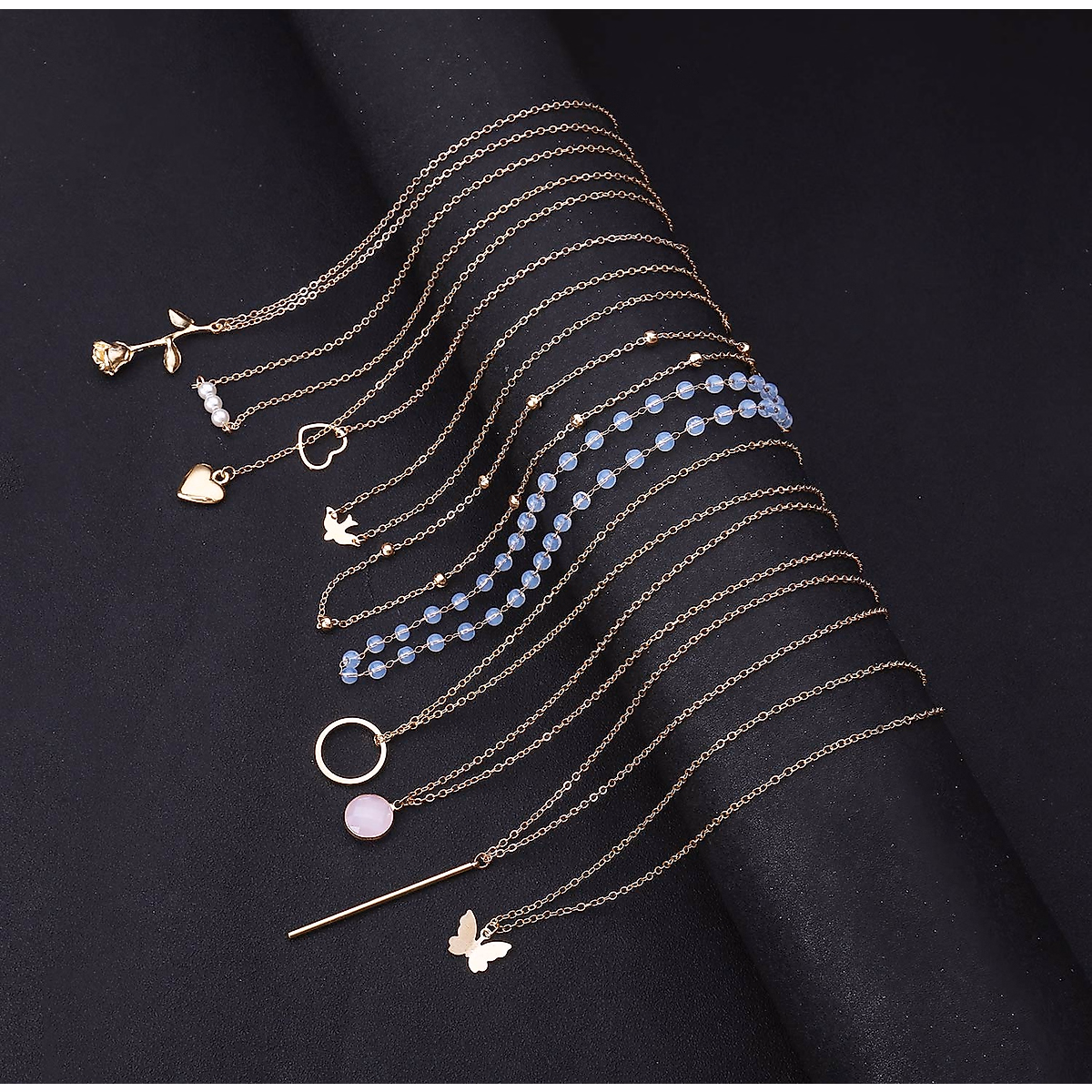 Honsny 20PCS 14K Gold Plated Choker Necklaces for Women, Dainty Gold Diamond Coin Pearl Pendant Simple Chain Necklace Set Cute Gold Layered Necklaces for Women Teen Jewelry Gifts