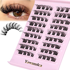 Eyelash Extension DIY Lash Clusters Wispy Individual Lashes 8-15mm Eyelash Clusters D Curl Lash Extension 72pcs DIY Cluster Eyelashes at Home by Yawamica