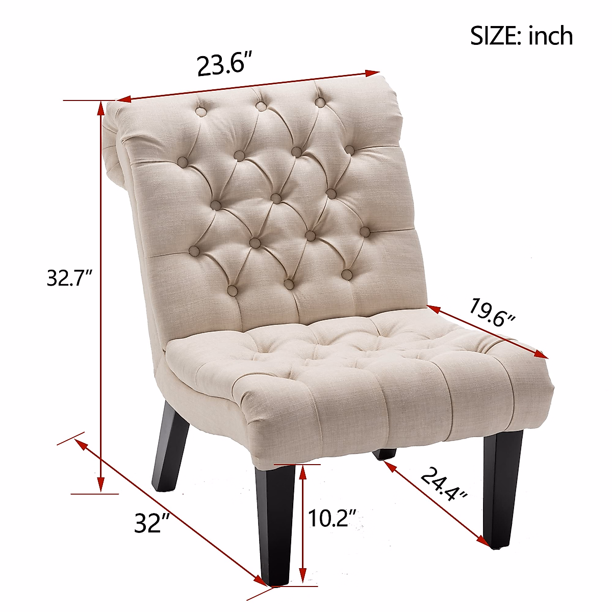 Yongqiang Accent Chairs Set of 2 Modern Armless Living Room Bedroom Chairs Upholstered Button Tufted Slipper Chairs with Solid Wood Legs Cream Fabric