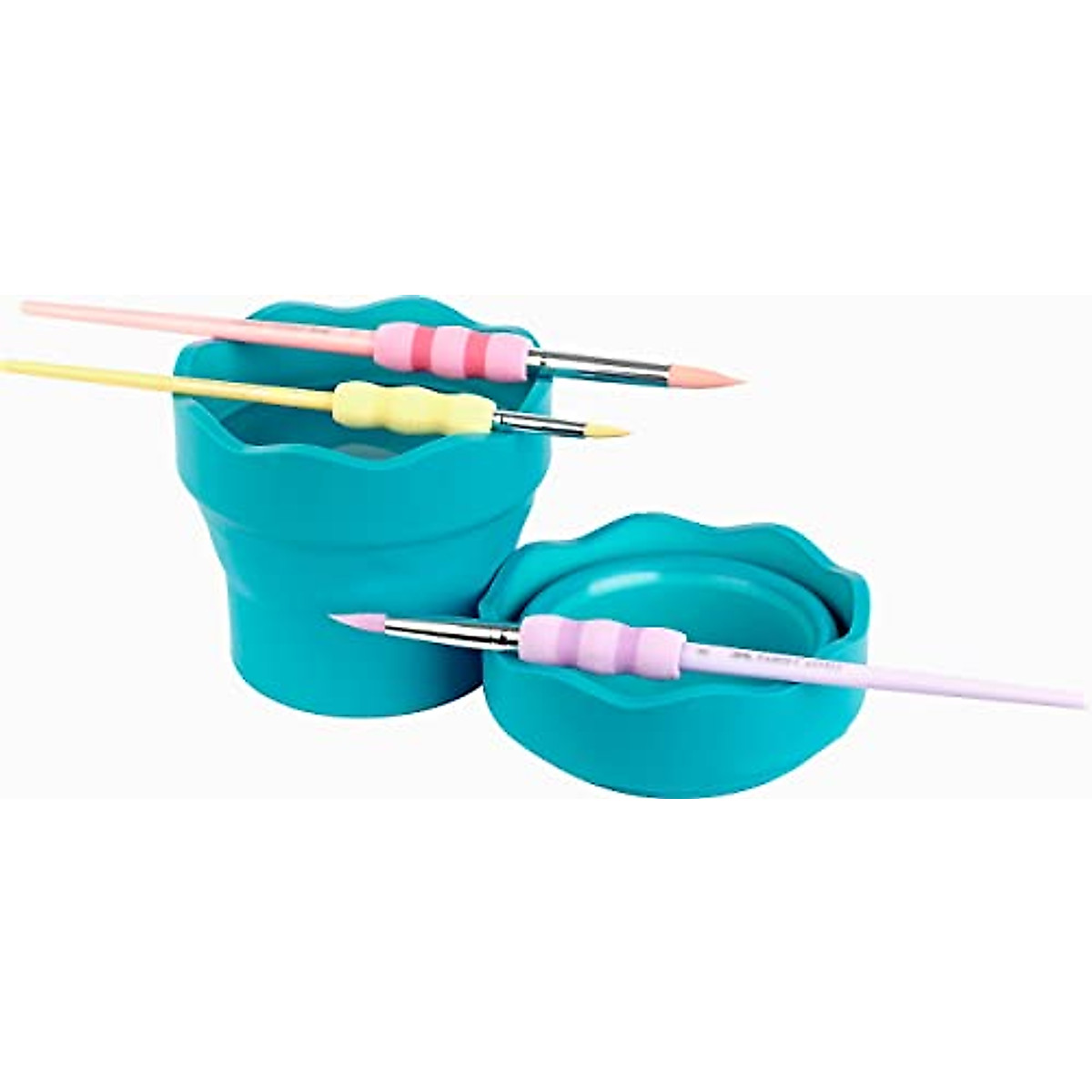 Faber-Castell Clic & Go Portable Paint Water Cup with Brush Holder, Turquoise - Collapsible Paint Brush Cleaner Rinse Cup, Travel Friendly Painting Accessories, 1 Count (Pack of 1)
