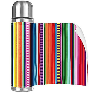 Colorful Boho Stripe Colorful Stainless Steel Coffee Thermos, Double Walled Insulated Water Bottle for Outdoor Sports, Office, Car (17 OZ/500ML)