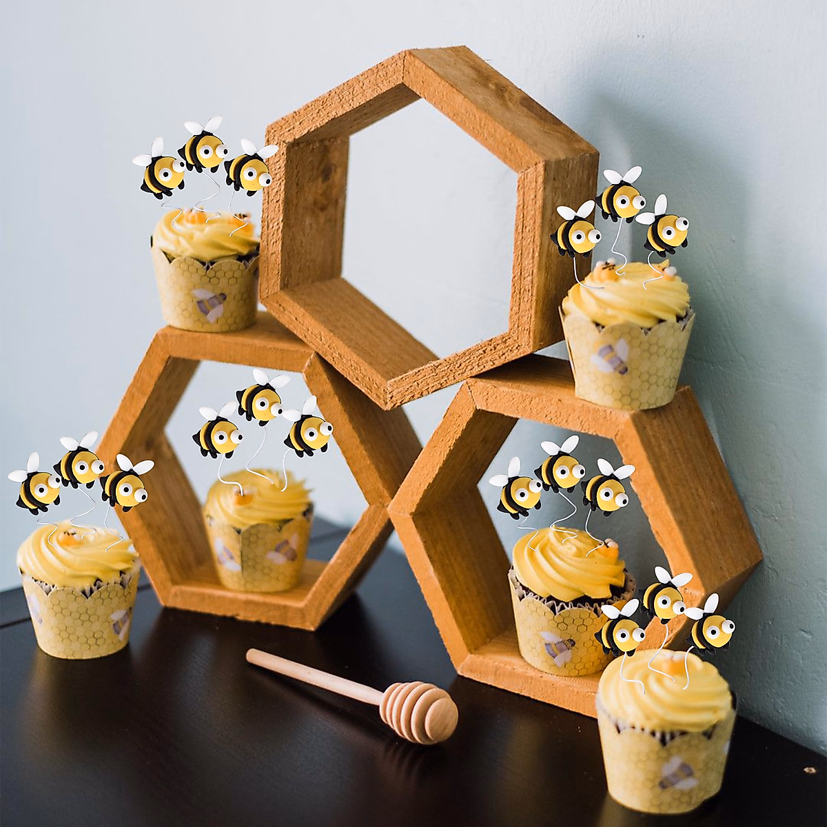 24 PCS Bumble Bee Cupcake Toppers Little Figurine Bee Cupcake Picks Oh Babee Cake Decorations for Bee Theme Baby Shower Kids Boys Girls Birthday Party Decoration Supplies