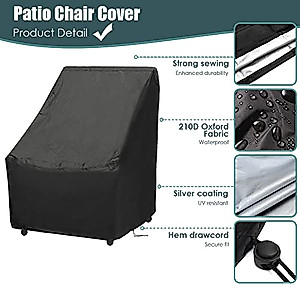 Gicov Patio Chair Cover for Outdoor Furniture Waterproof Heavy Duty Lawn 2 Pack Patio Furniture Cover Lounge Deep Seat Cover UV Resistant All Weather Protection for Garden Furniture