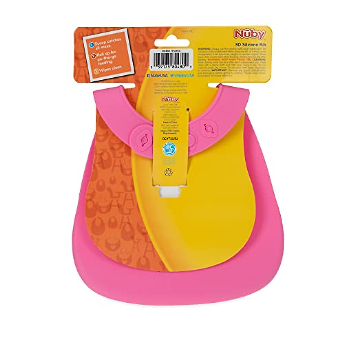 Nuby 3D Soft Silicone Bib with Scoop, BPA Free, 6+M, Pearl Necklace