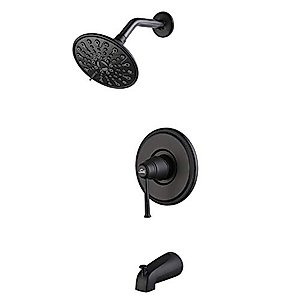 SWKB Shower Faucet with Tub Spout Matte Black Bathroom Shower Tub Faucet Set with 6-spray Shower Head System, Single Handle Shower Trim Kit with Rough-in Valve