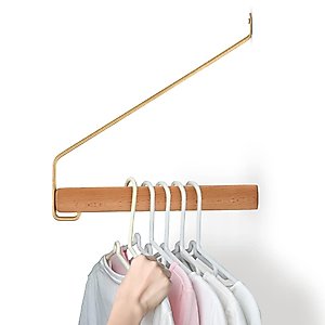 BOOMLATU Modern Brass & Wood Wall Mounted Drying Rack,Simple Space Saver Clothes Hanger for Living Balcony Bathroom Laundry Room (Beech)