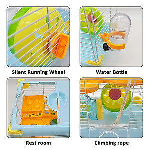 PINVNBY Hamster Cage, 3 Level Mouse Cage and Habitats Hamster Enclosure Hamster Habitat for Mouse Mice Rat Gerbils and Small Animals 10.6 x 7.8 x 10.6inches