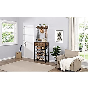 Pvillez 4-Tier Shoe Rack, Entryway Coat Rack Shoe Storage Organizer for Front Door, Entry Table Shoe Hat Racks Shelf Organization Hanger, with Hooks Drawers Entrance Hallway Furniture