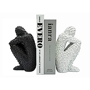 Hutyio Decorative Bookends Mosaic Figurine, Unique Book Ends to Hold Books Heavy Duty for Home, Shelf, Office, Table and Desk Decor(Set of 2 Black and White)