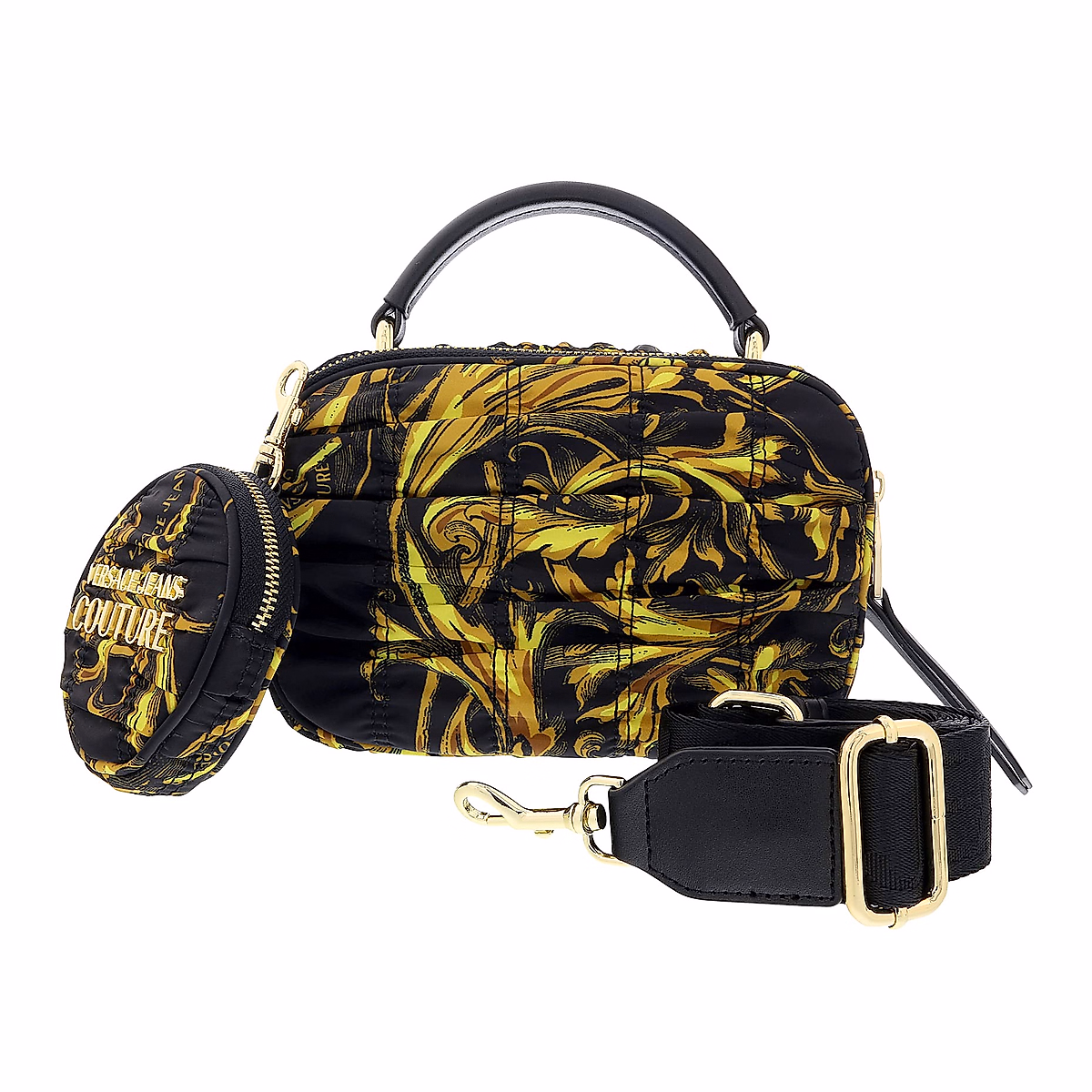 VERSACE JEANS COUTURE Black/Gold Small Nylon Shoulder Bag with Coin Purse for womens
