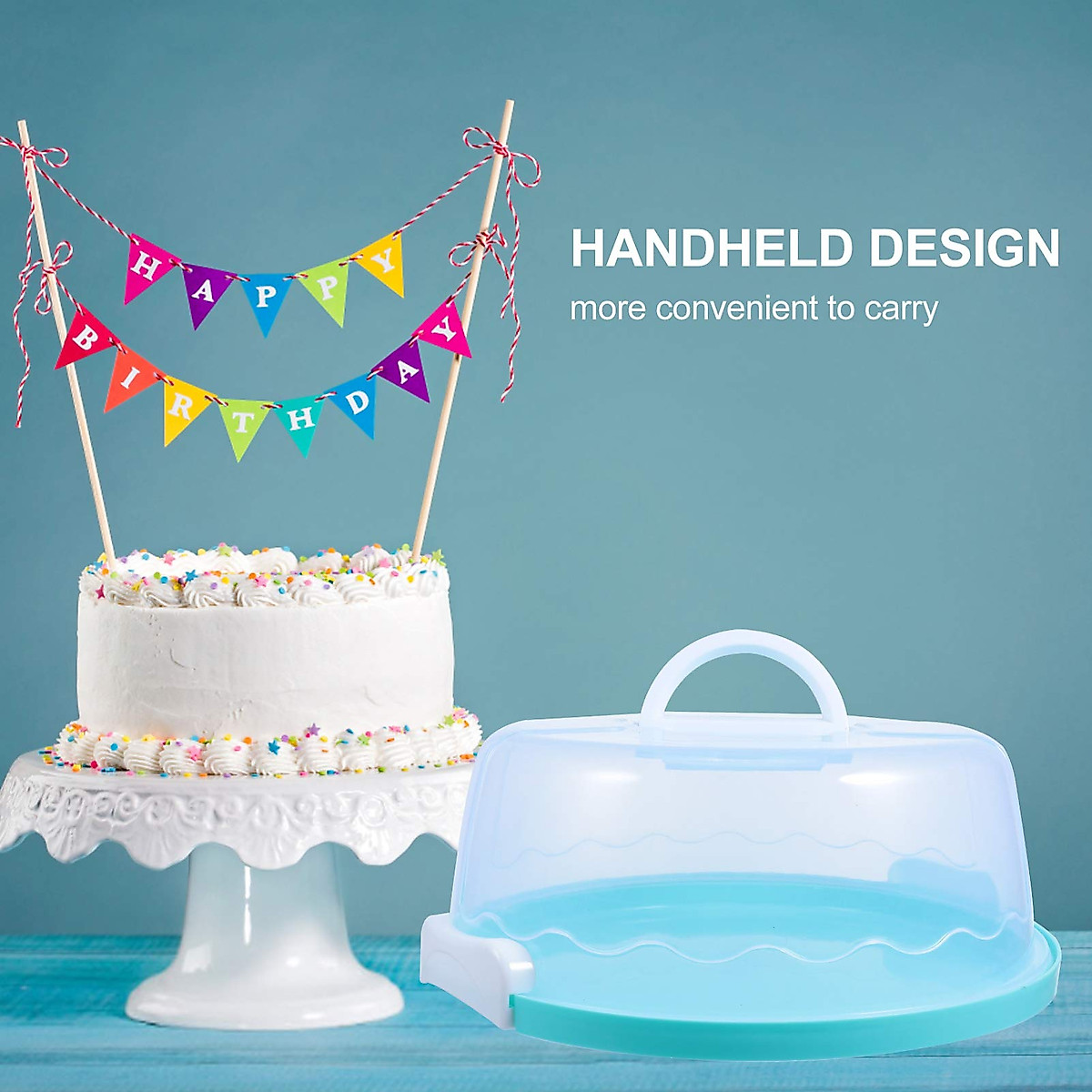 DOITOOL Plastic Portable Cake Box Dish Food Covers Locking Cake Carrier Holder Round Bread Container Cheese Cloche Dome for Food Cake Takeaway Supplies Blue