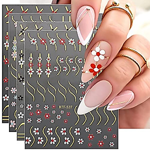JMEOWIO 9 Sheets Flower Nail Art Stickers Decals Self-Adhesive Pegatinas Uñas Spring Summer Colorful Floral Line Nail Supplies Nail Art Design Decoration Accessories