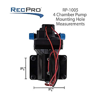 RecPro RV 4 Chamber Water Pump | Quiet Running | 12V DC | 45 PSI | 8.0AMP | Self Priming (With Strainer, No Silencer)