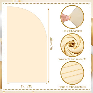 7FT Beige Half Moon Arch Cover Backdrop Spandex Fitted Wedding Arch Stand Cover Double Sided Half Top Stretchy Backdrop Cover for Wedding Birthday Party Baby Shower Graduation Decorations (No Frame)